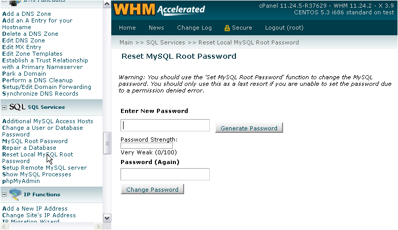 How to change the root MySQL password in WHM - Kualo Limited